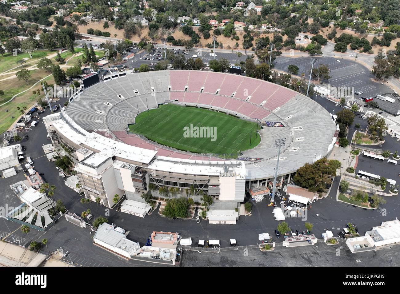 A general overall aerial view of the Rose Bowl stadium with ...