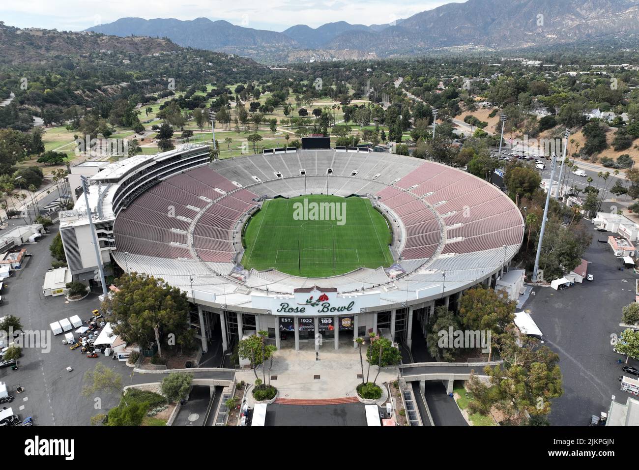 A general overall aerial view of the Rose Bowl stadium with ...