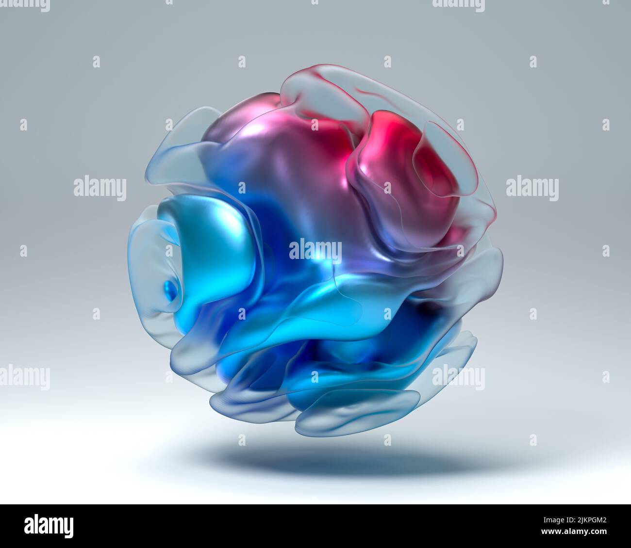 3d render of abstract colorful wavy organic spherical with blue and red ...