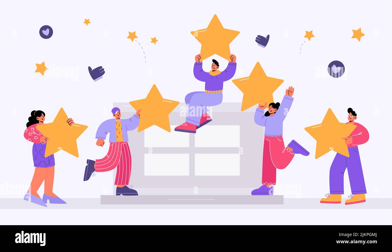 Customer feedback, online review concept. Vector flat illustration of service rating with people ...