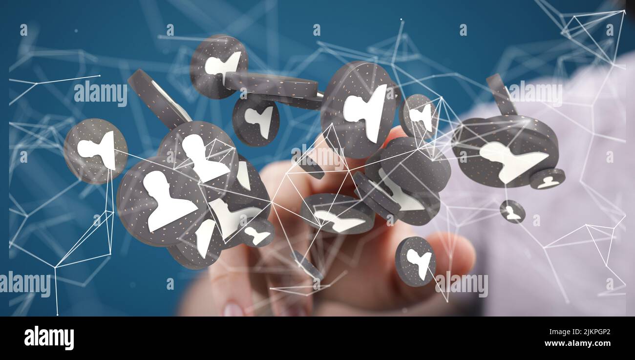 A 3D render of team communication and abstract social network ...