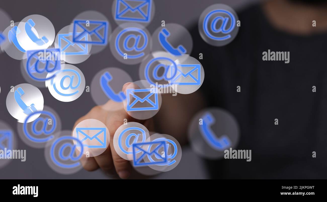 A 3D render of an email symbol and Network Communications with male ...