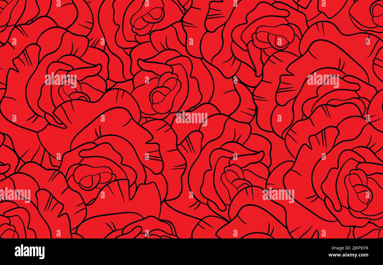 Seamless floral pattern with red roses. Cartoon style. Design for ...