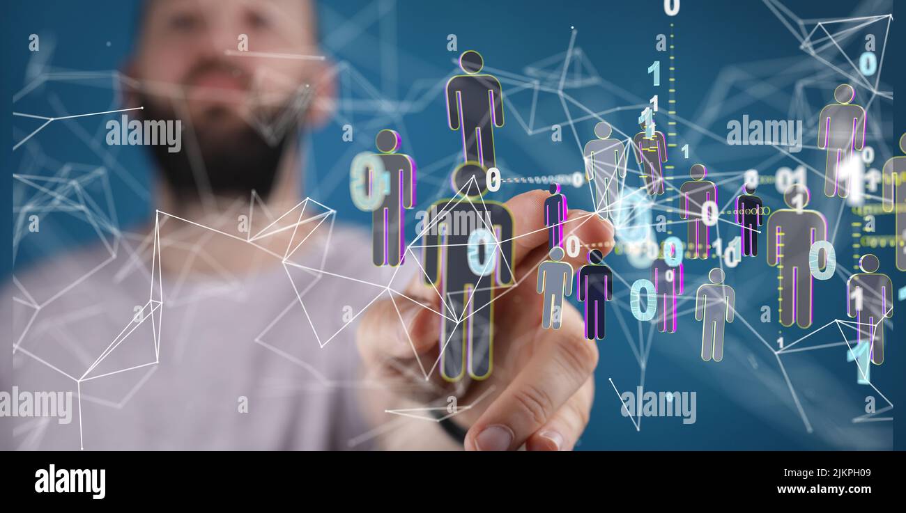 A 3D render of team communication and abstract social network ...