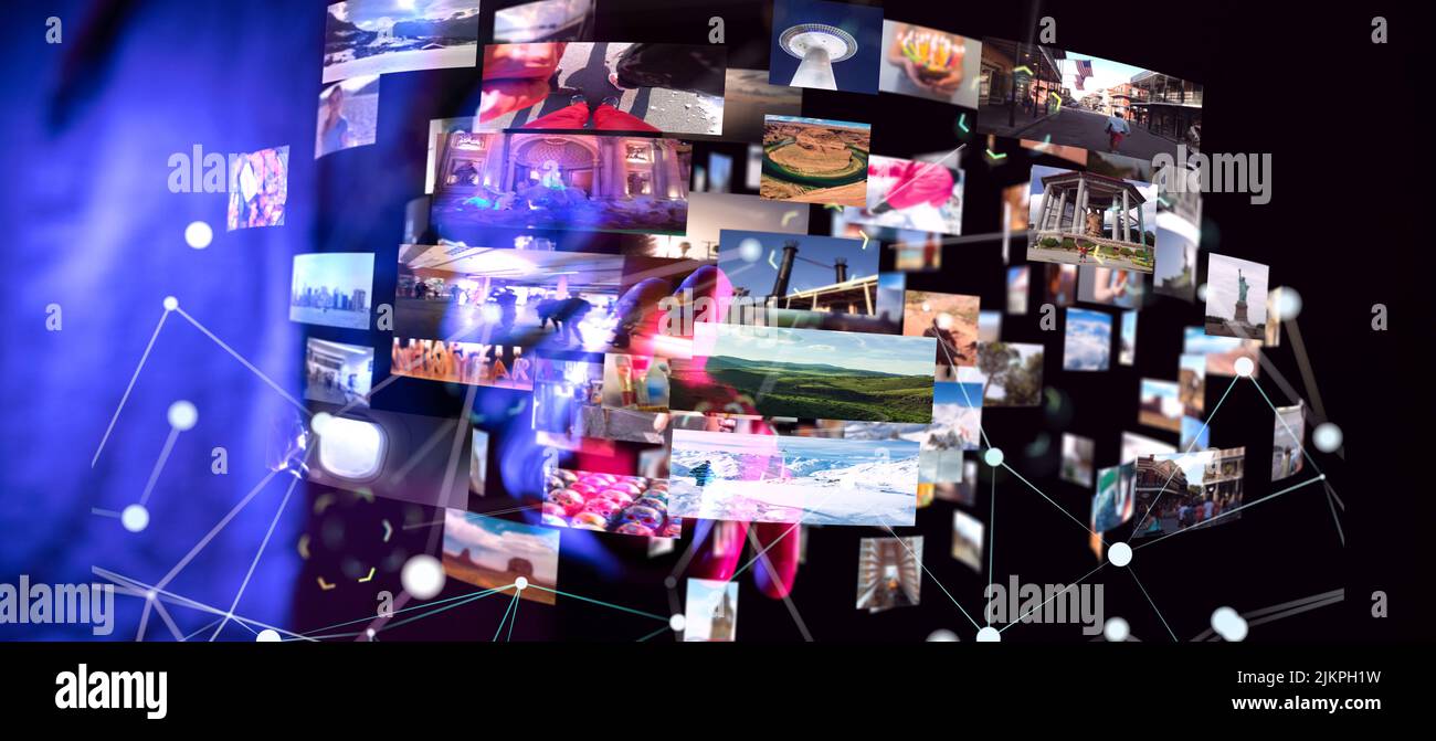 A beautiful design of streaming data and pictures isolated on blue and ...