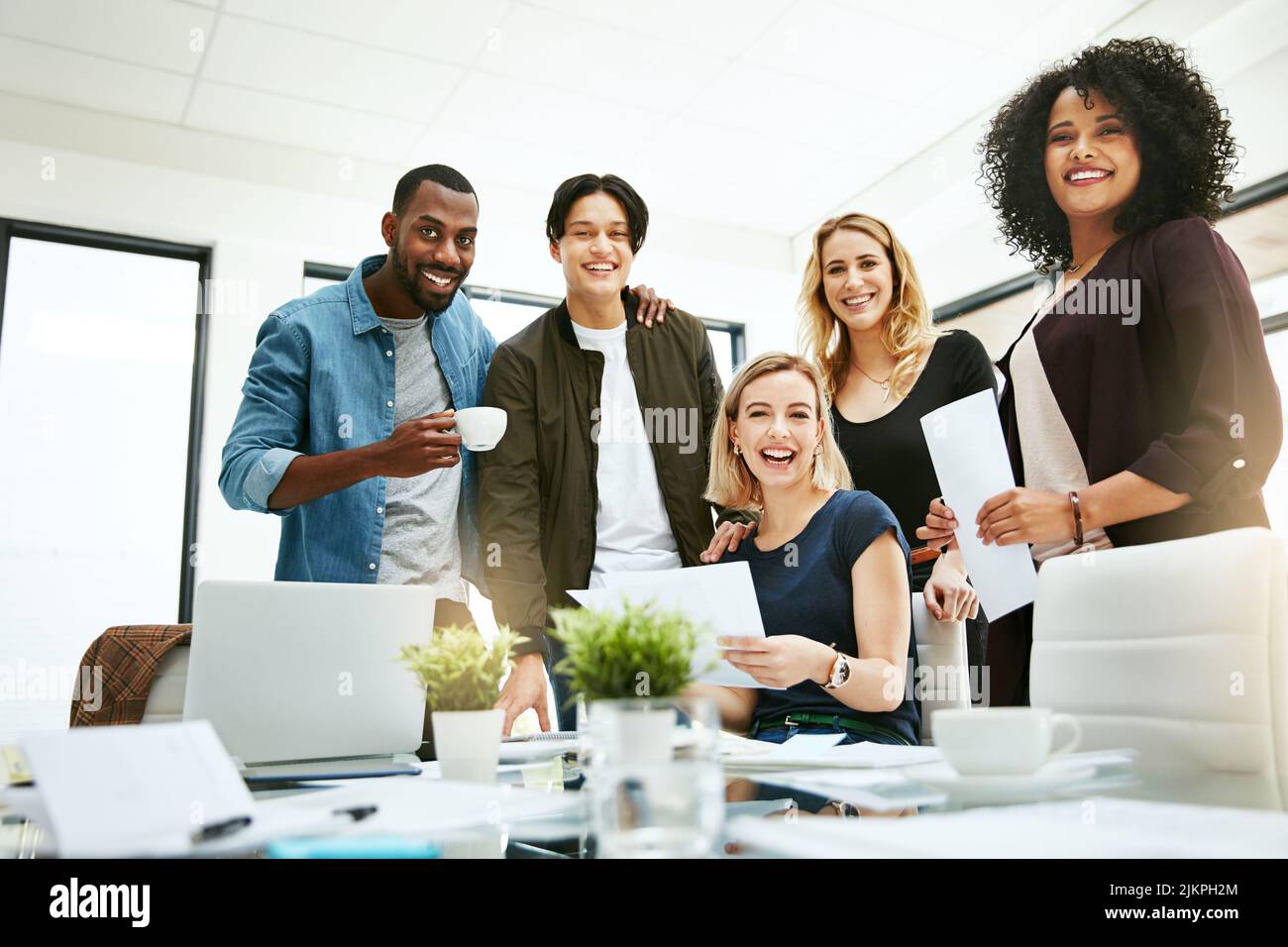 Creative, design or marketing team meeting in a boardroom and working ...