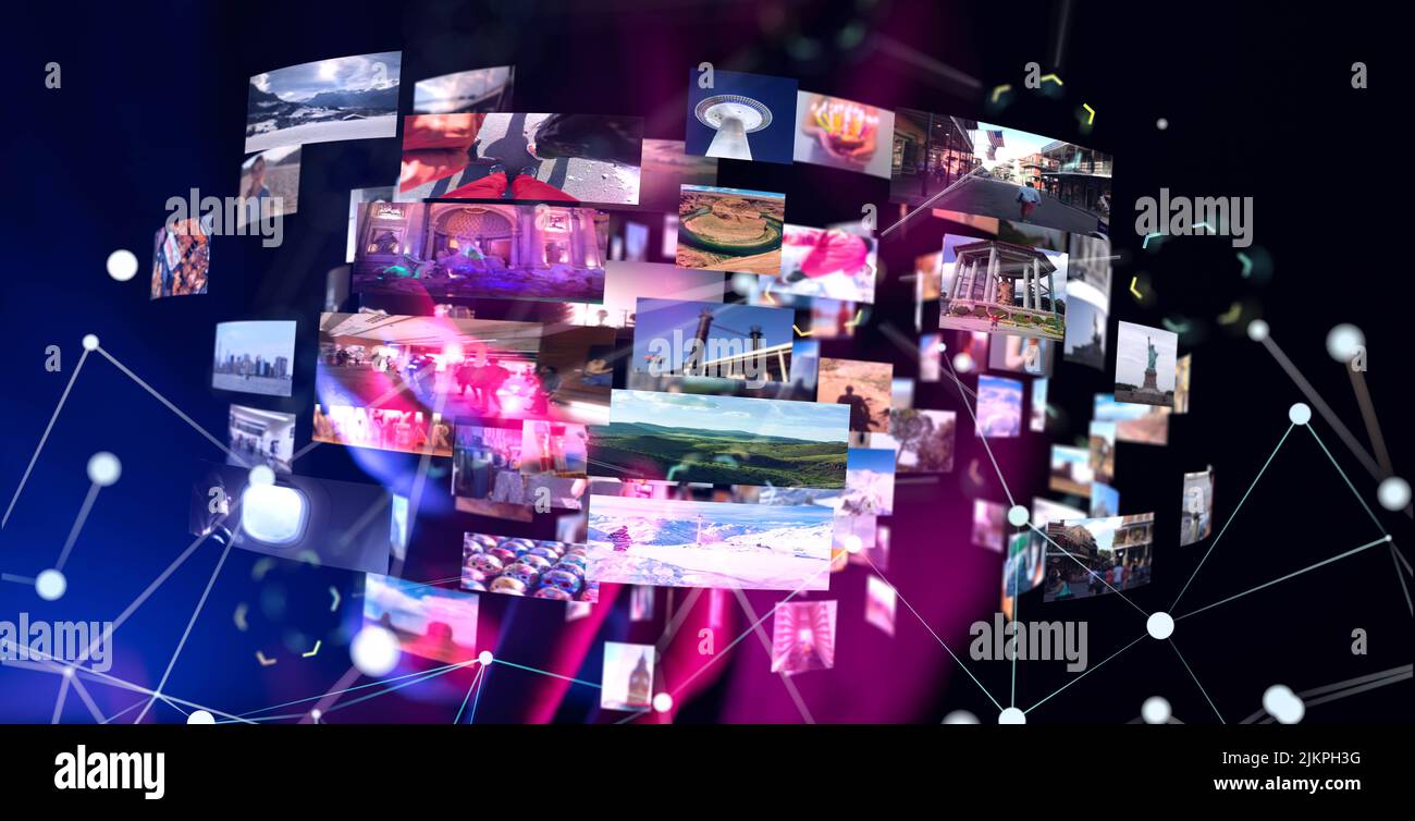 A 3D rendering of picture and video material -streaming data concept ...