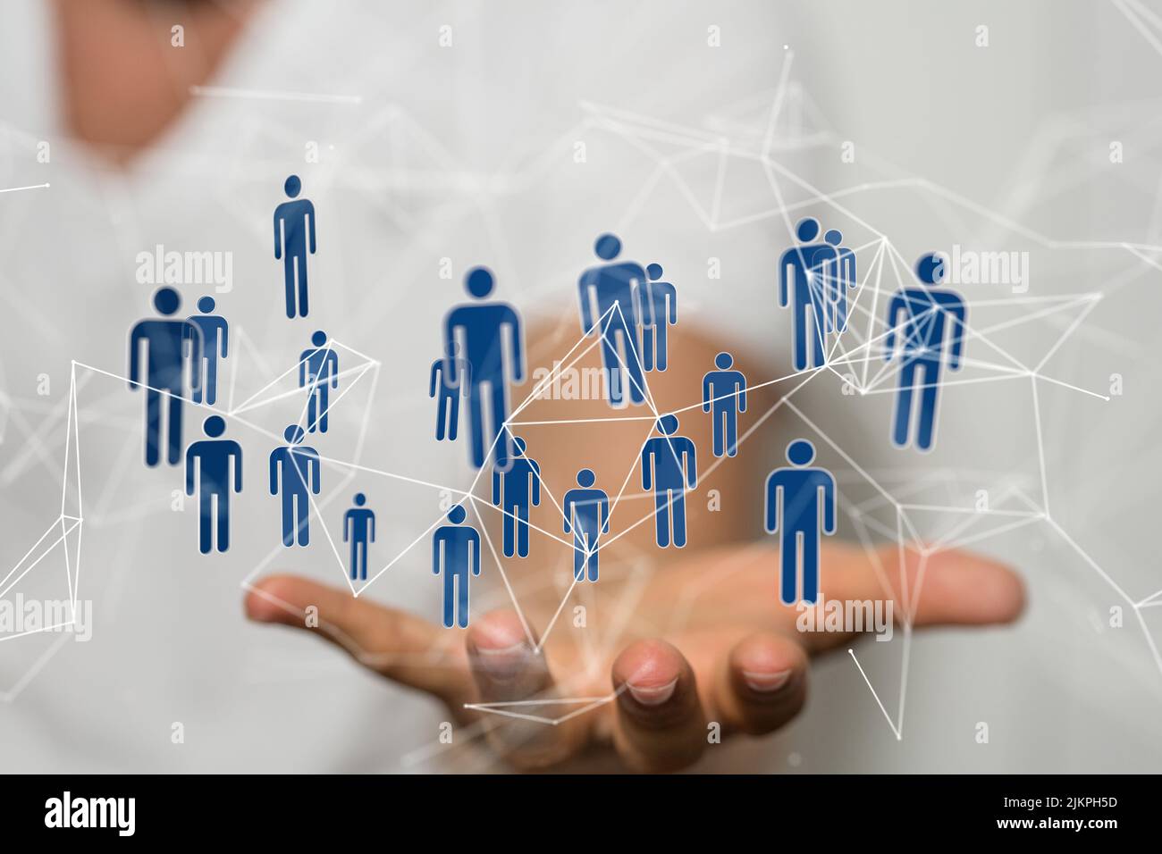 A 3d Rendering Of Floating Human Icons With Hand Tapping On It From Behind Unity And Teamwork