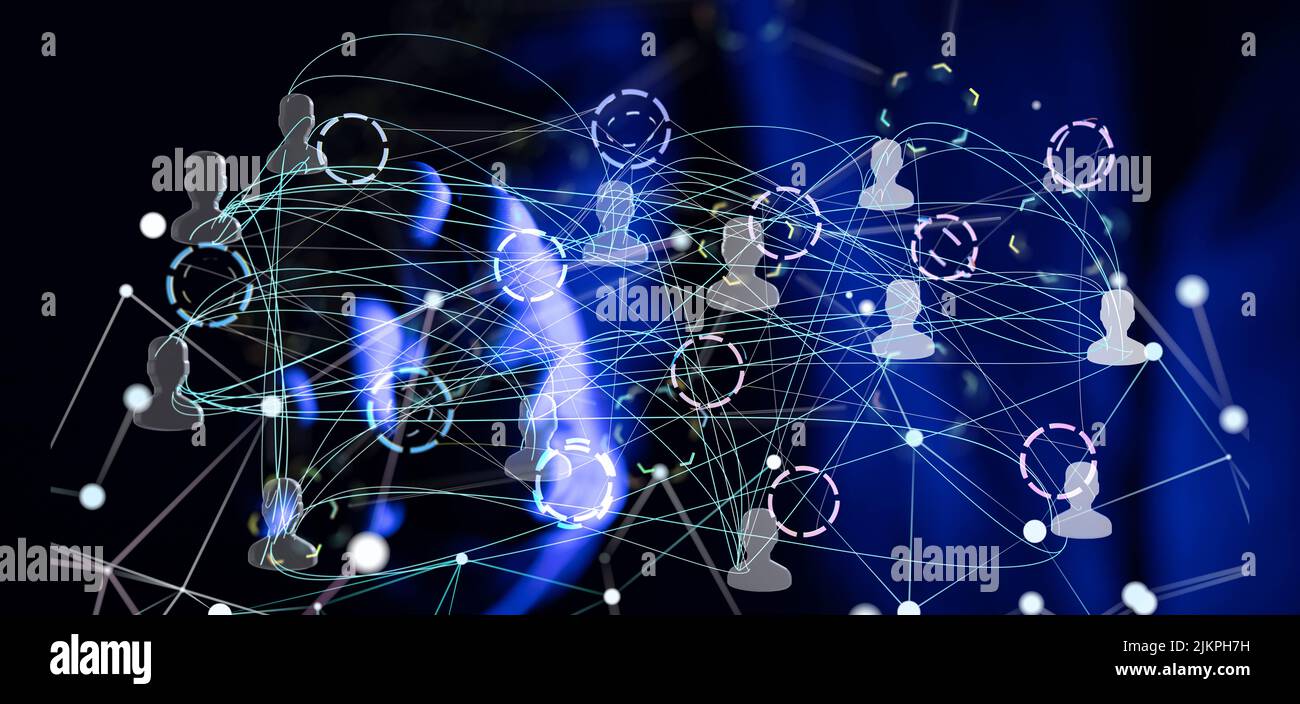 A 3D rendering of human icons with connecting lines-social network communication concept Stock ...