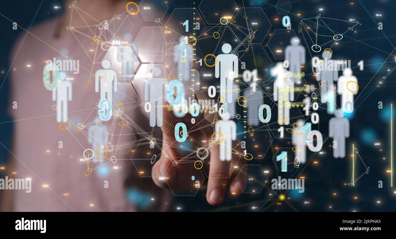 A 3d Rendering Of Human Icons With Binary Codes Human Resource