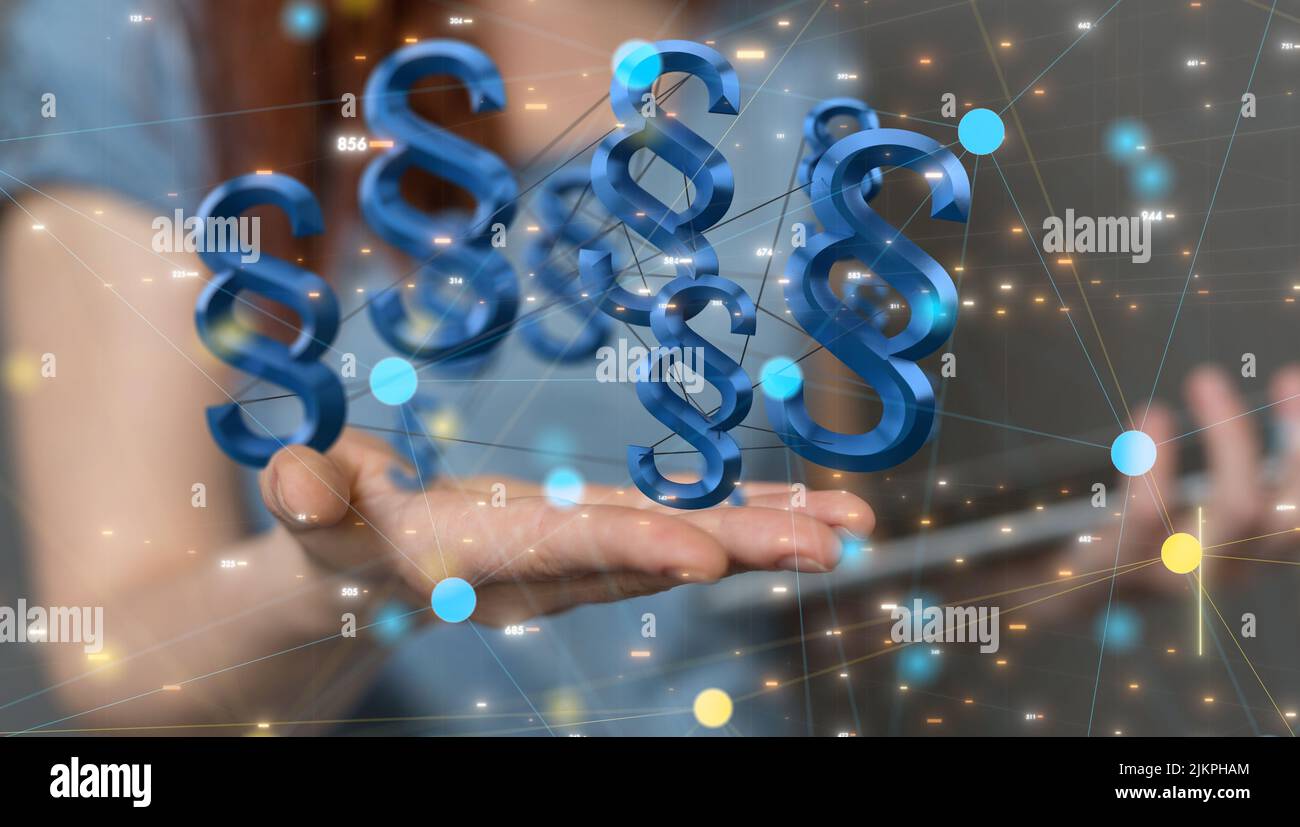 A 3D rendering of Paragraph symbols floating over a hand- Law and ...