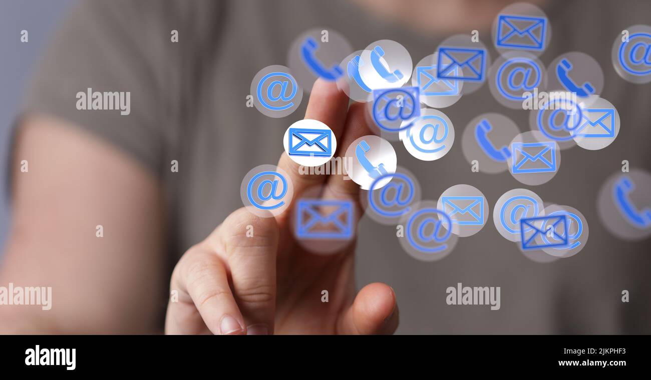 The 3D rendering of email, message and call symbols floating in the air ...