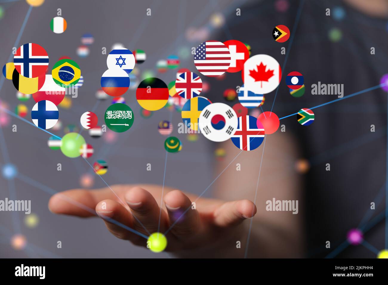 The 3D rendering of a world map with all states and their flags Stock ...