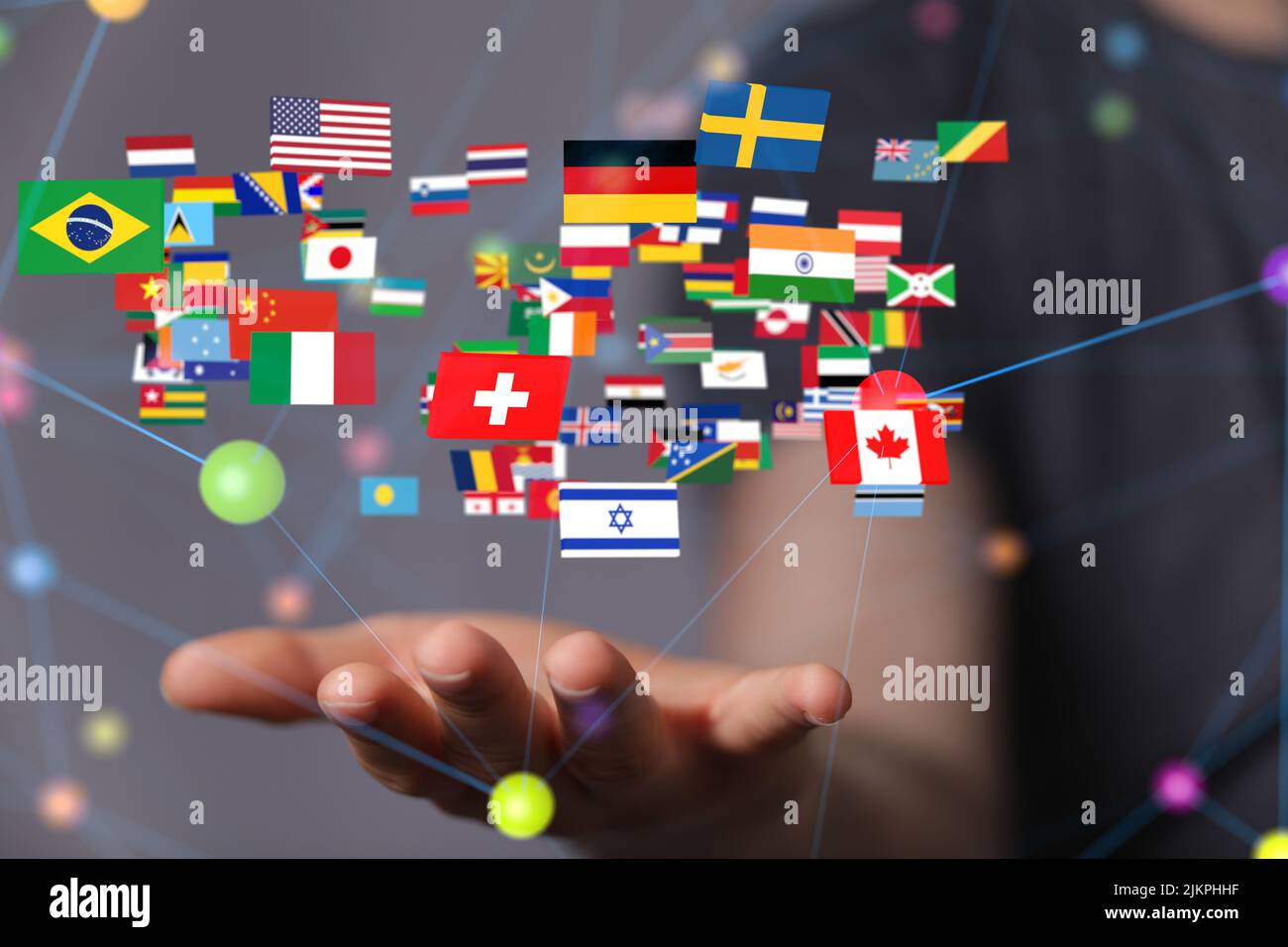 The 3D rendering of a world map with all states and their flags Stock ...