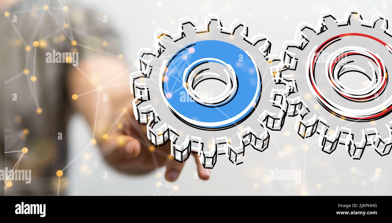 The 3D rendering of a person presenting the digital projection of ...