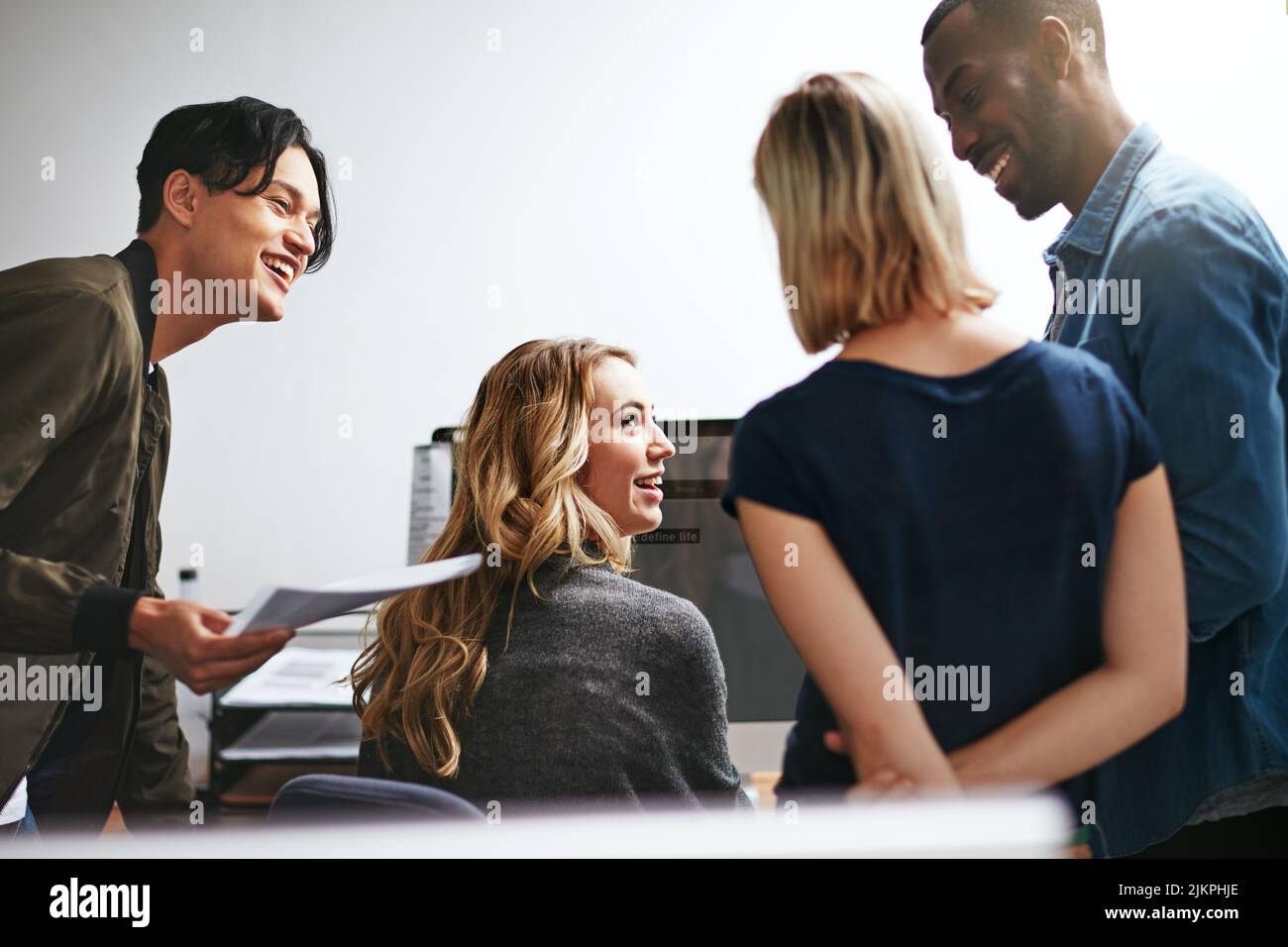 Creative, design or marketing team meeting in the office and working on ...