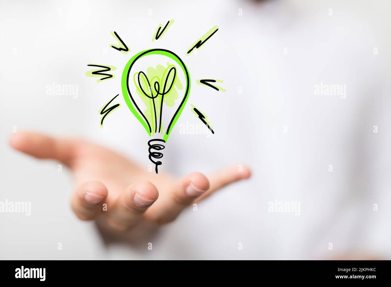 A 3d rendering of green lightbulb icon with hand tapping on it from ...