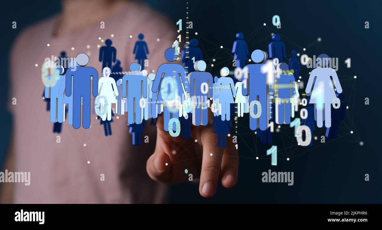 A 3d rendering of blue human figures and numbers connected Stock Photo ...