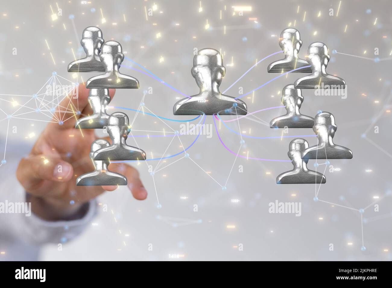 A 3d rendering of human figures in silver connected with neural ...