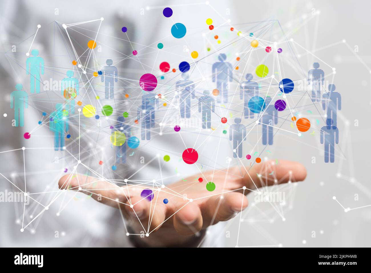 A 3d rendering of human figures connected with neural networks floating ...