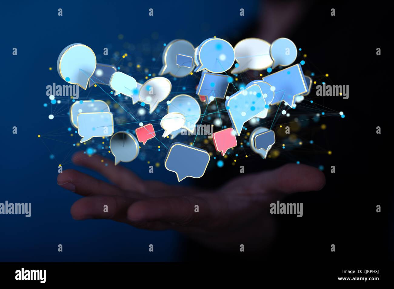 A 3d rendering of floating email and messaging icons floating above a ...