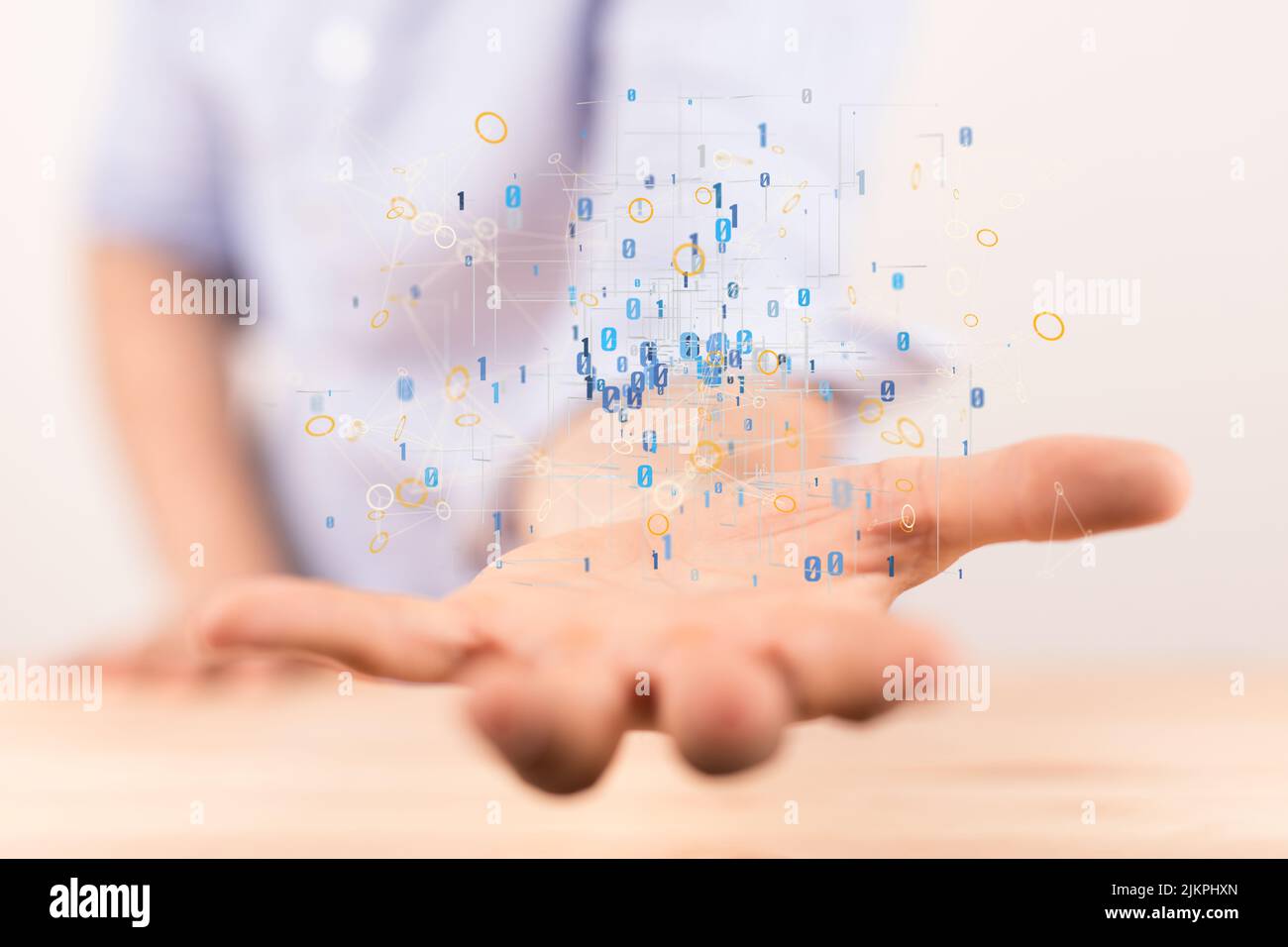 A 3D illustration of connected numbers floating above a hand showing ...