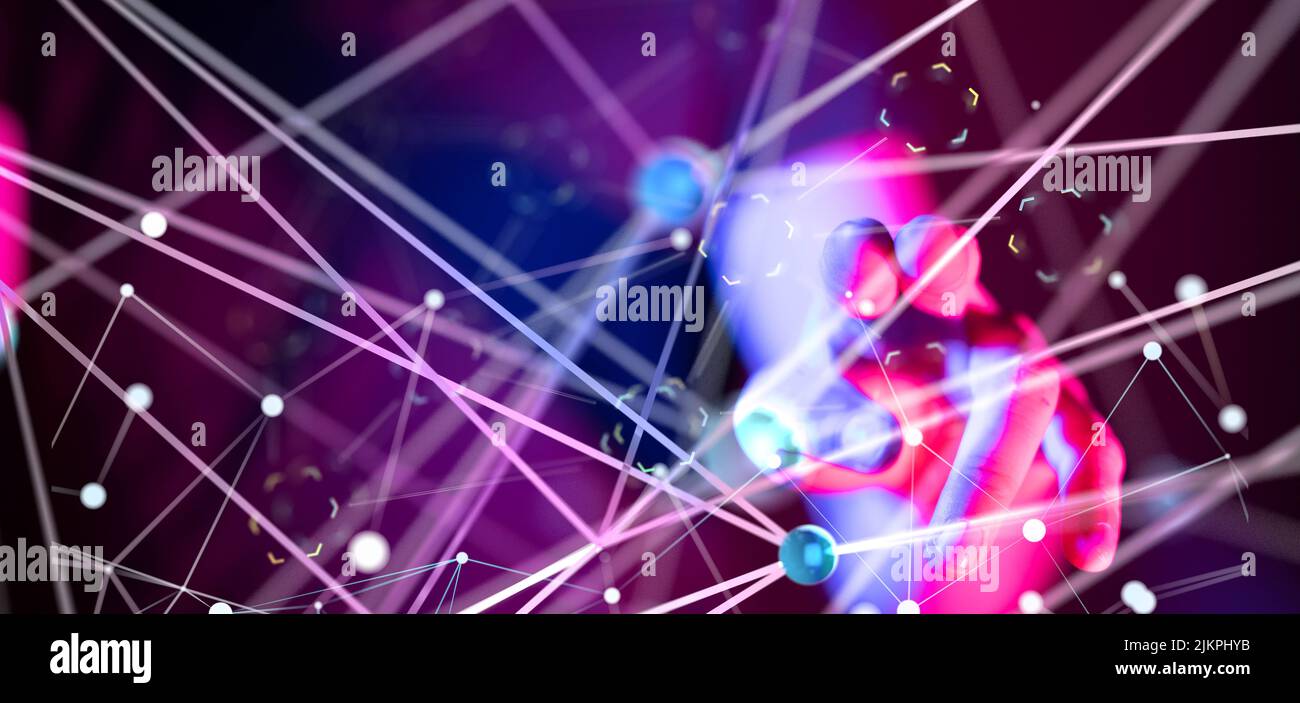 A 3D illustration of a global neural network and blockchain on the ...