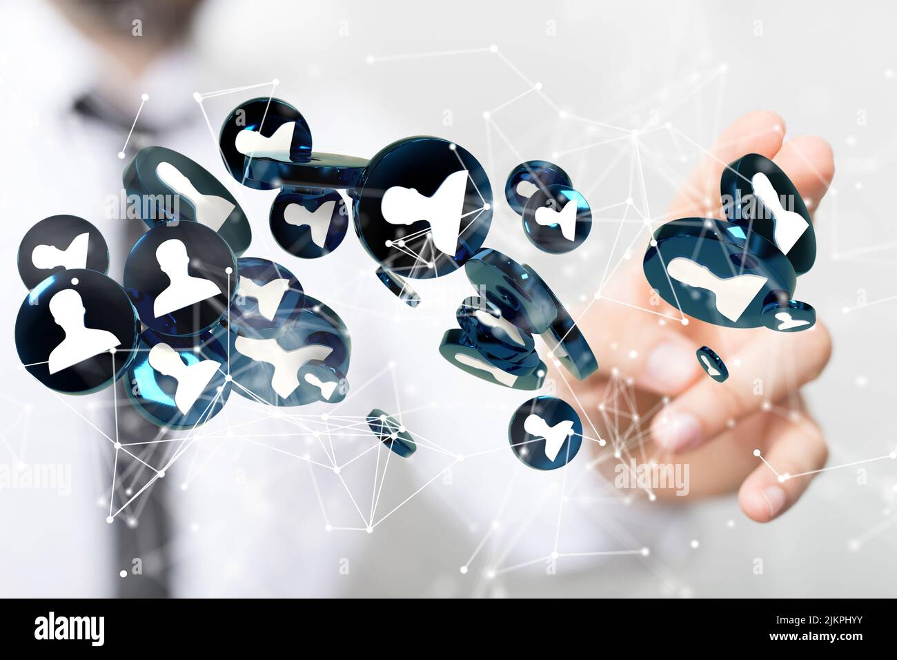 A 3d rendering of human figures in blue circles for business and ...