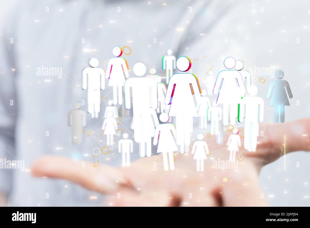 A 3D illustration of white human figures showing connection and network ...