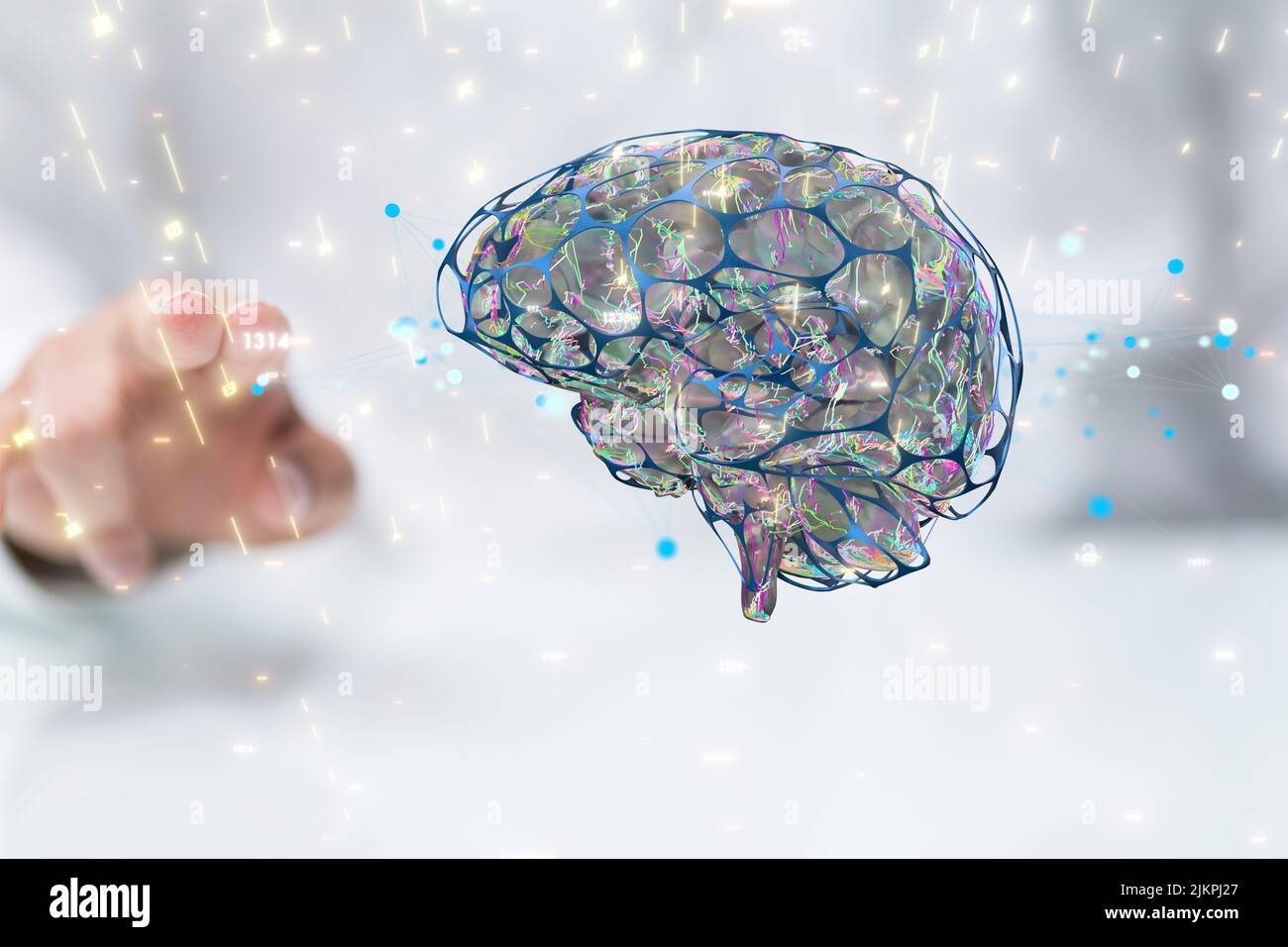 A 3d rendering of a brain floating in the air, an artificial ...