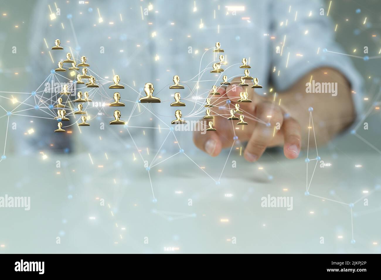 A 3d rendering of golden human figures connected with neural networks ...