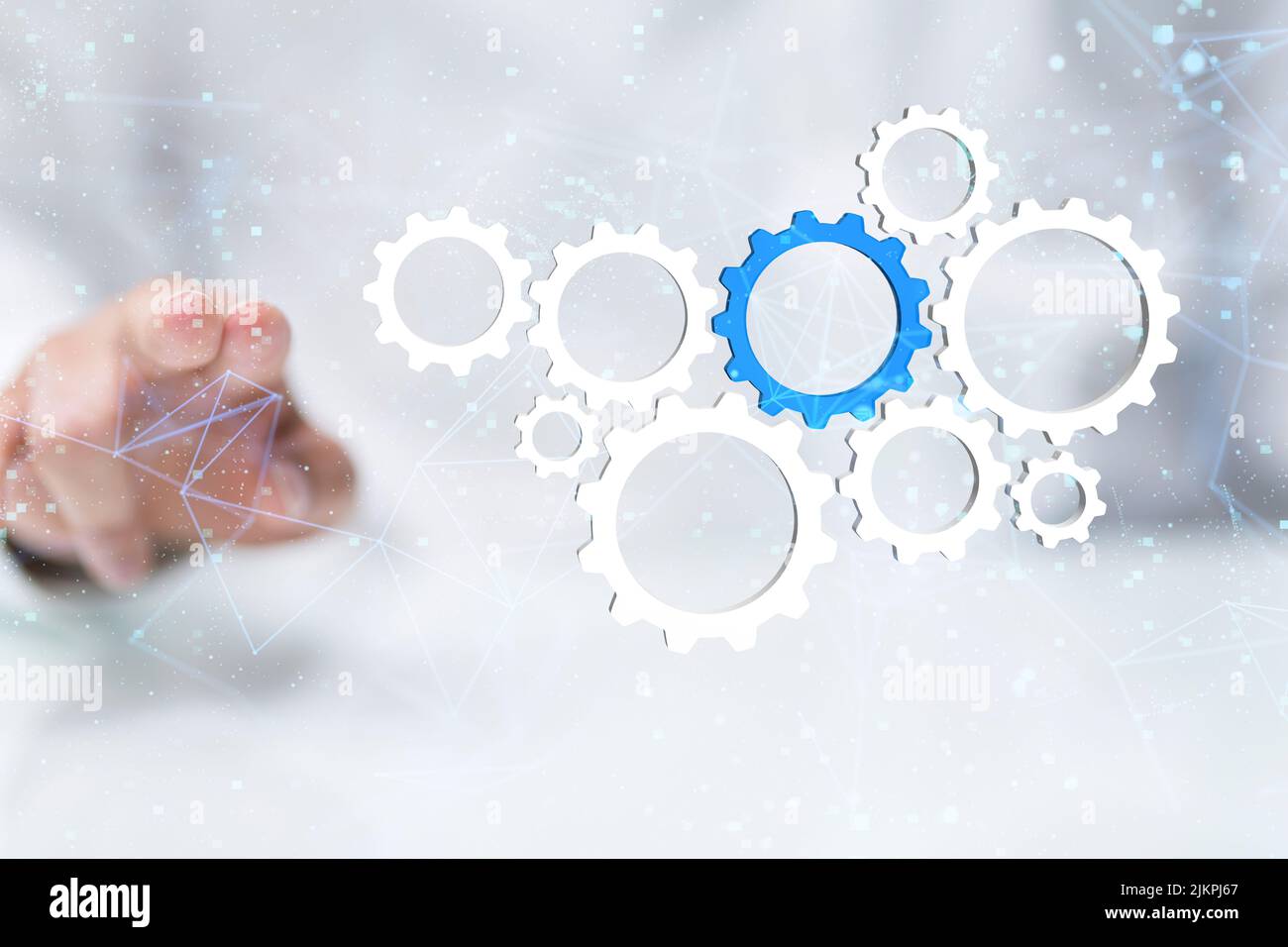 A 3D render of gear system data connecting lines and dots, a concept of ...