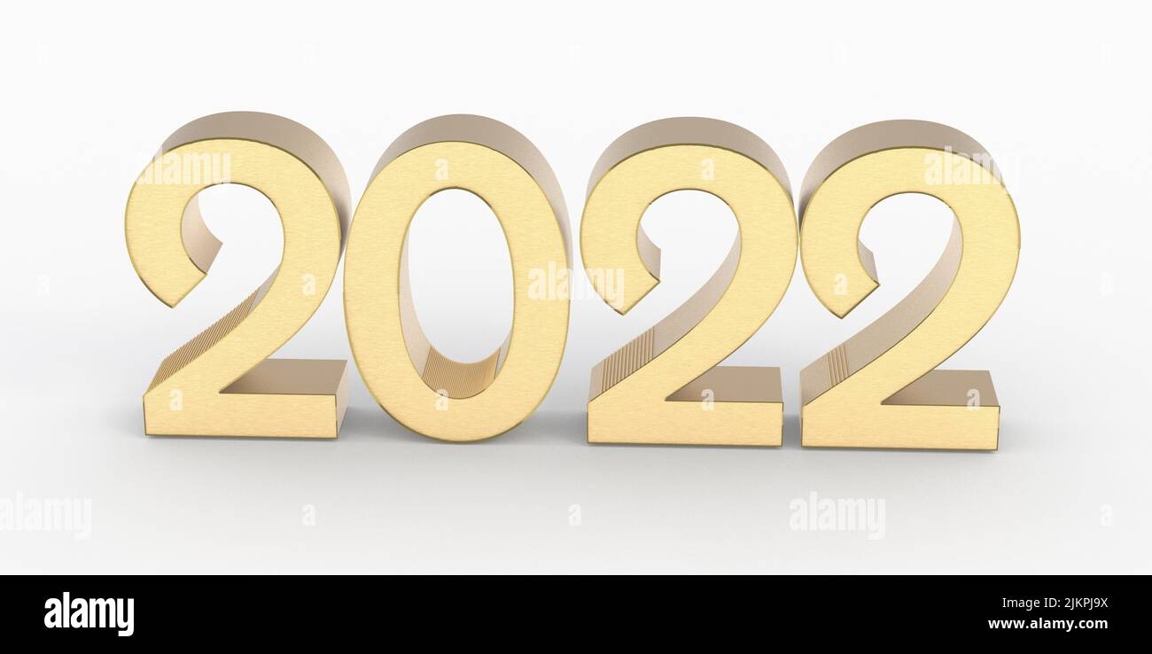 A 3D render of the 2022 numbers designed in yellow on a white ...