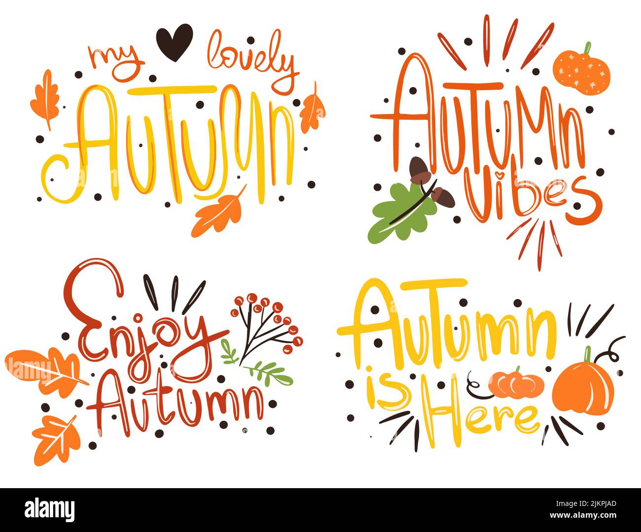Vector illustration Hello Autumn vector hand drawn lettering design ...