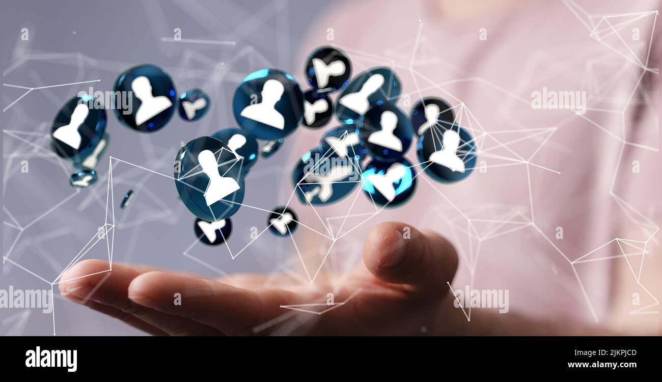 A 3D render of team communication and abstract social network ...