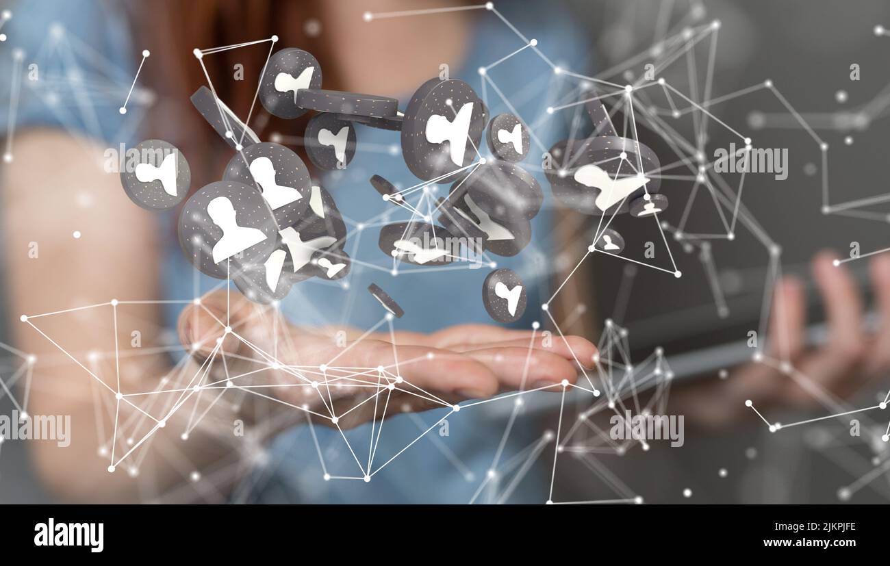 A 3D render of team communication and abstract social network ...