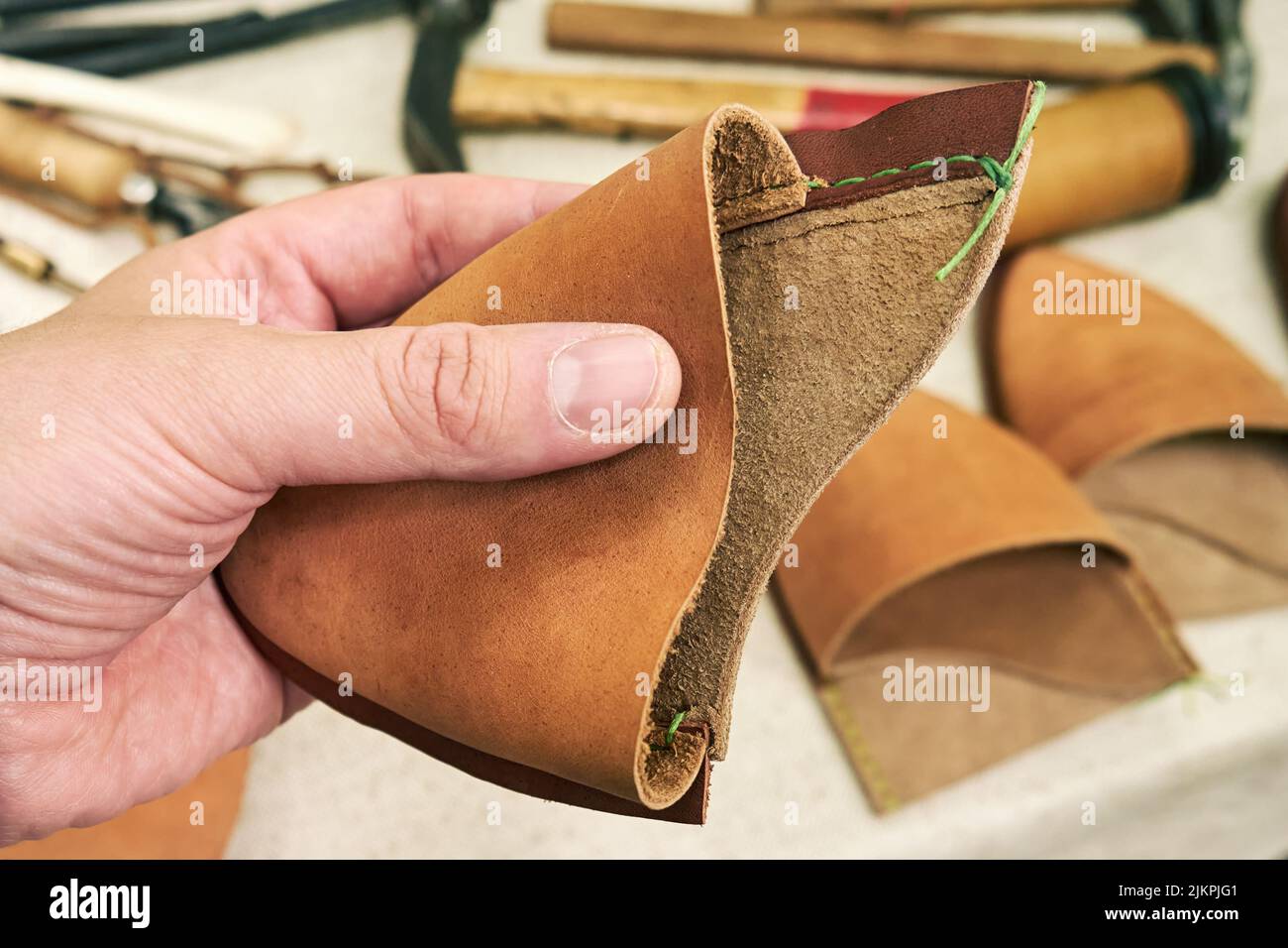 Making medieval vintage leather shoes, items for creating retro boots ...