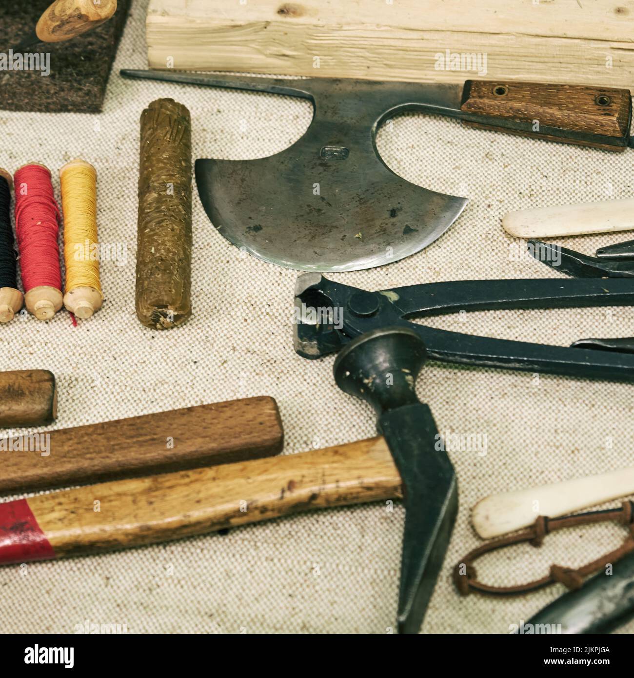 Making medieval vintage leather shoes, items for creating retro boots ...