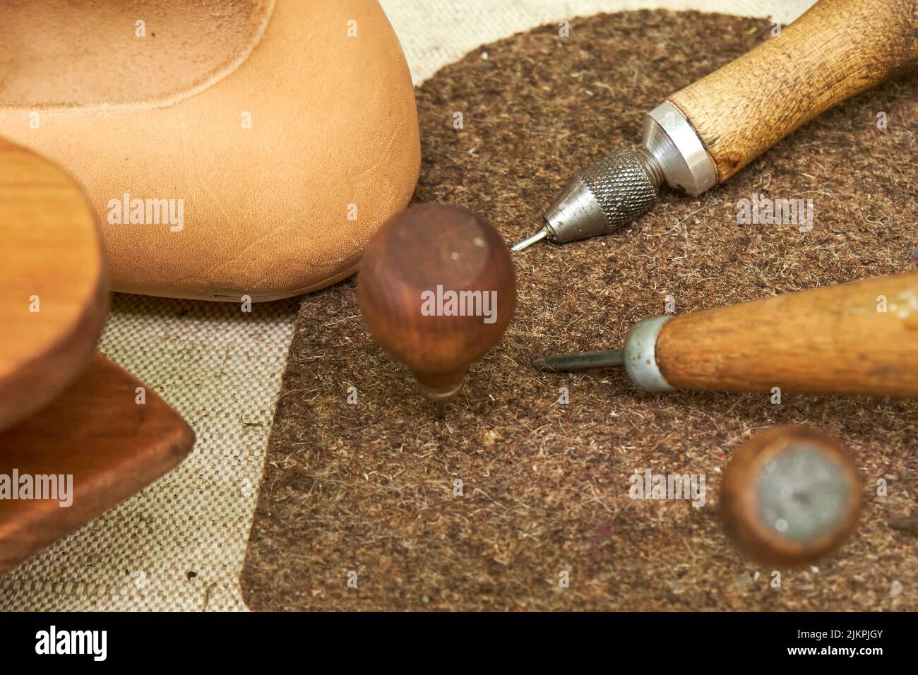 Making medieval vintage leather shoes, items for creating retro boots ...