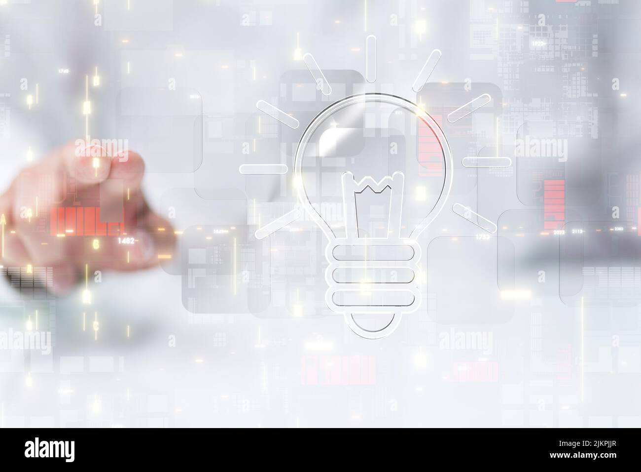 A 3D render of male touching light bulbs, a concept of new ideas with ...