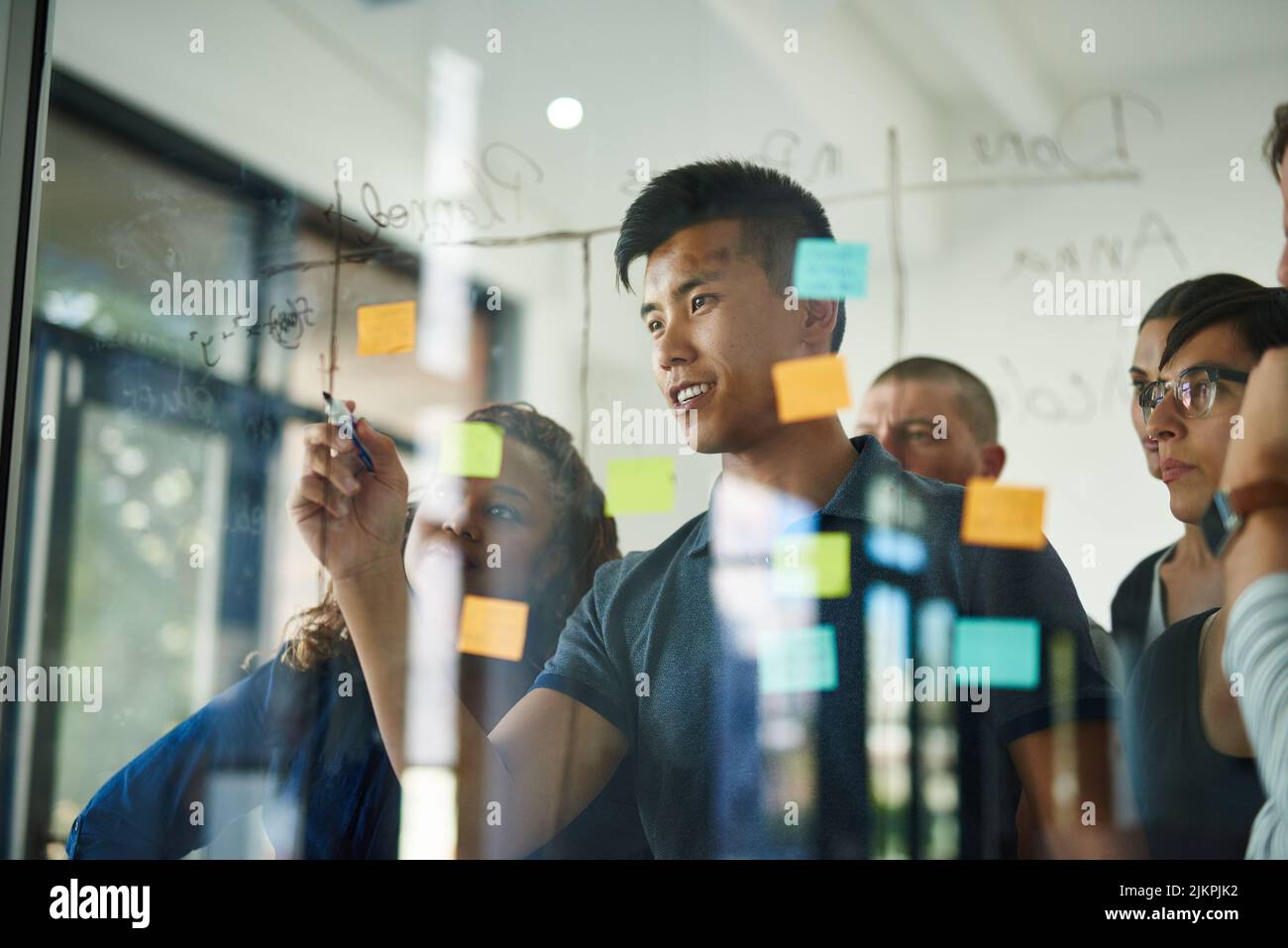 Confident, smart and creative team brainstorming a strategy idea and ...