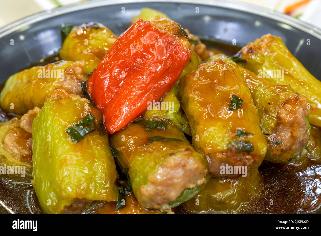 A delicious and classic Chinese dish, fried stuffed with chili meat ...
