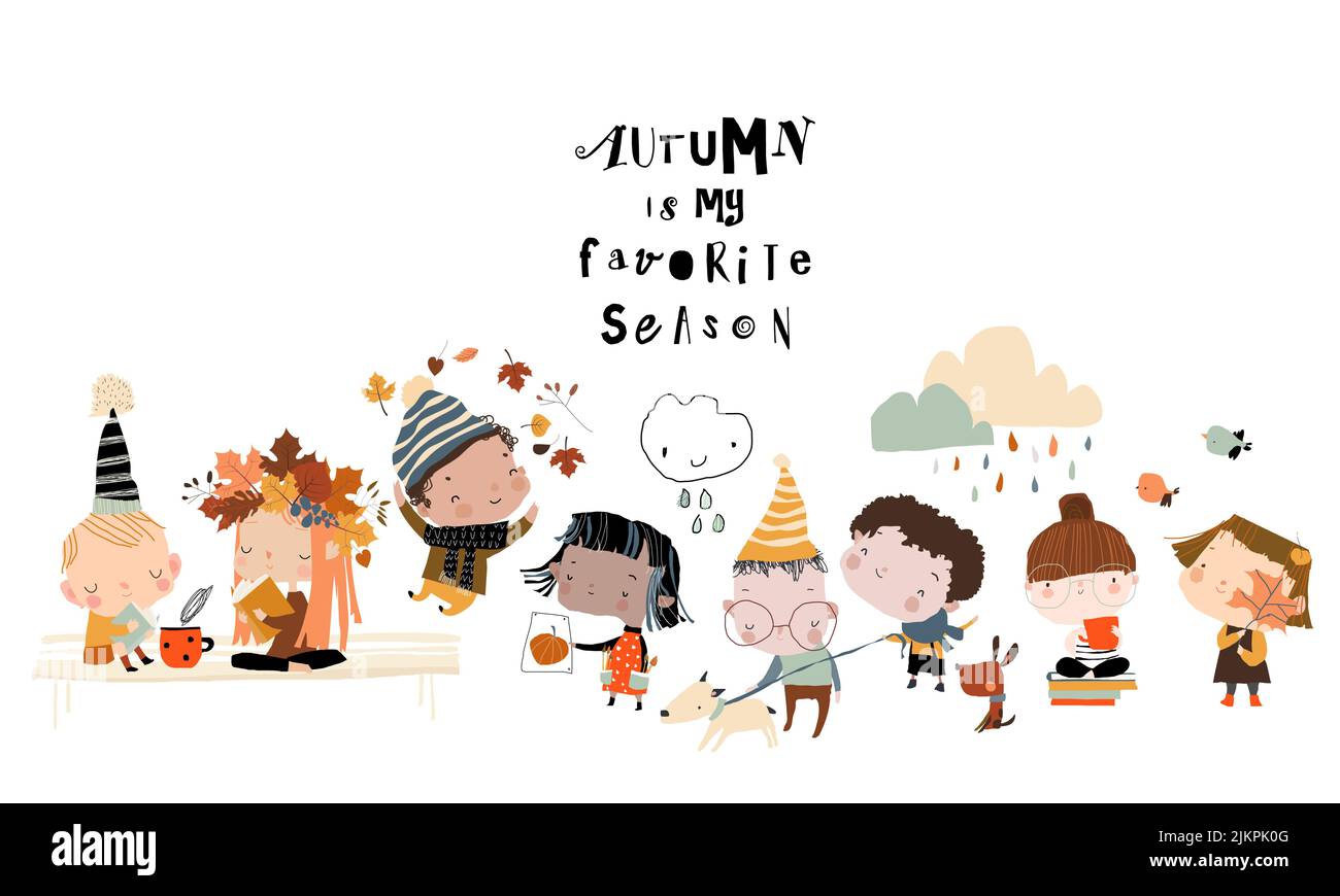 Boy and girl enjoy rain Stock Vector Images - Alamy