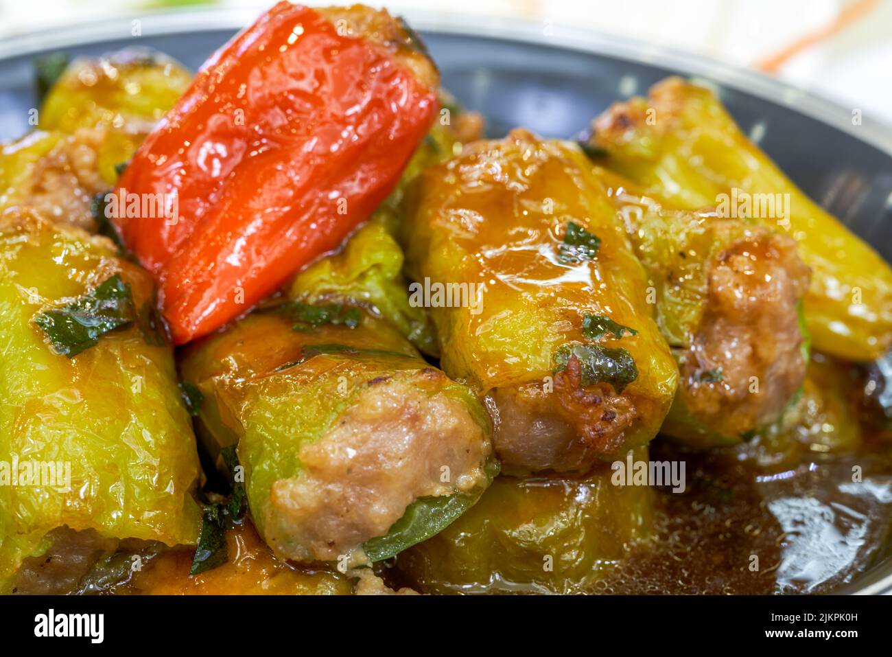A delicious and classic Chinese dish, fried stuffed with chili meat ...