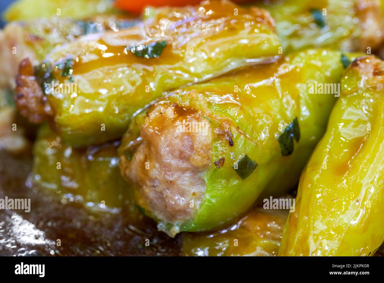 A delicious and classic Chinese dish, fried stuffed with chili meat ...