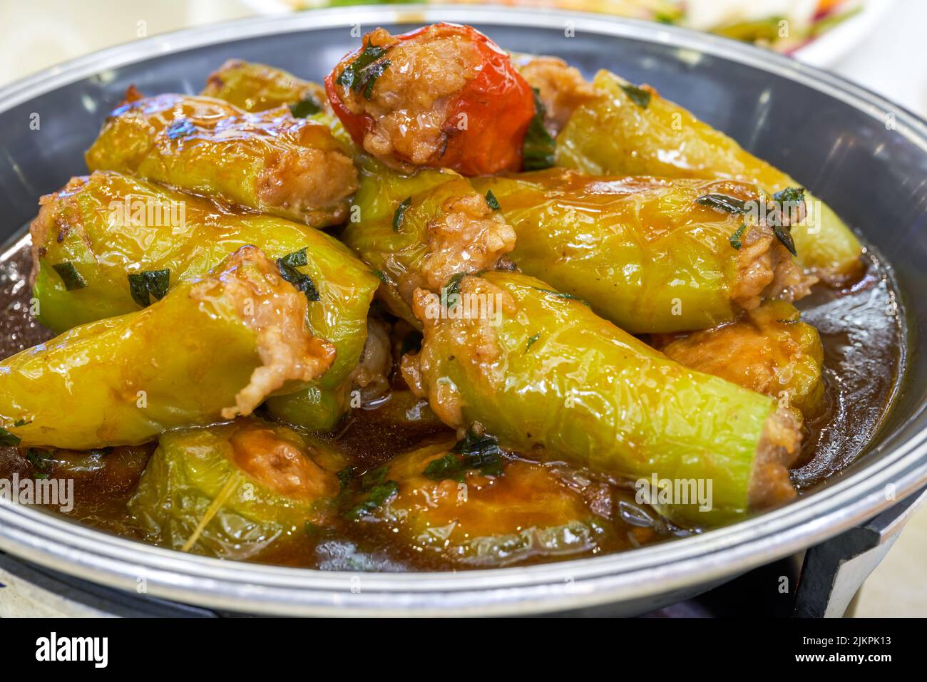 A delicious and classic Chinese dish, fried stuffed with chili meat ...