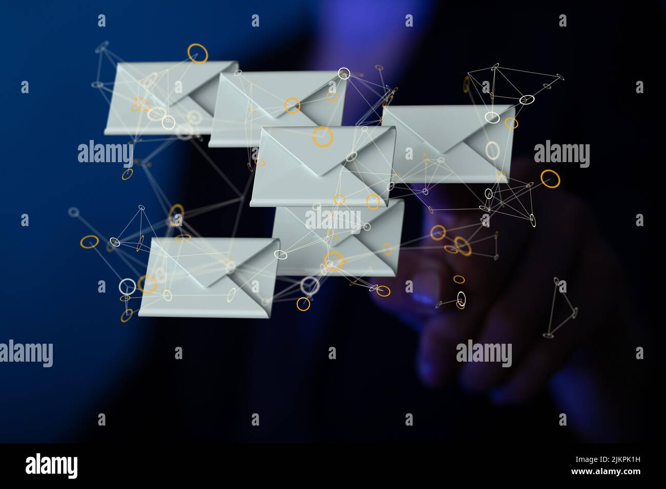 A 3d Rendering Of A Man Pointing At Floating Message Icons Concept Of Business Communication