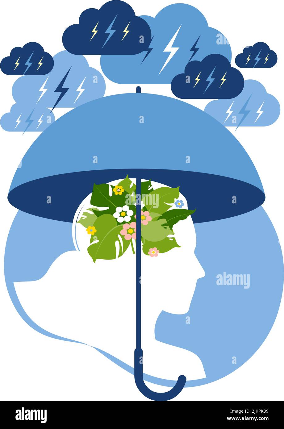 Mental health, happiness, harmony concept. Happy female head with ...