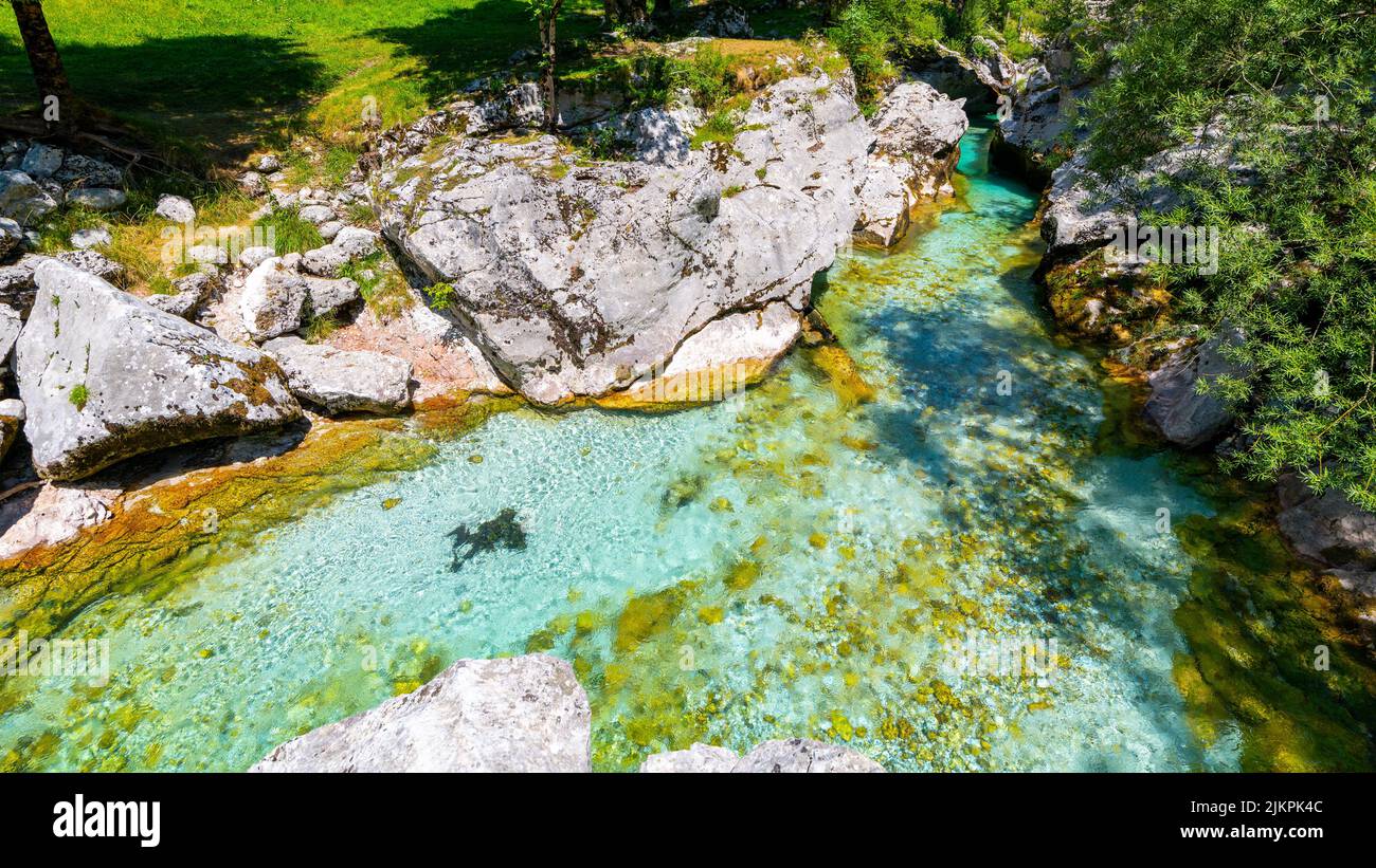 Clear water of Soca River at Small Soca Gorge Stock Photo - Alamy