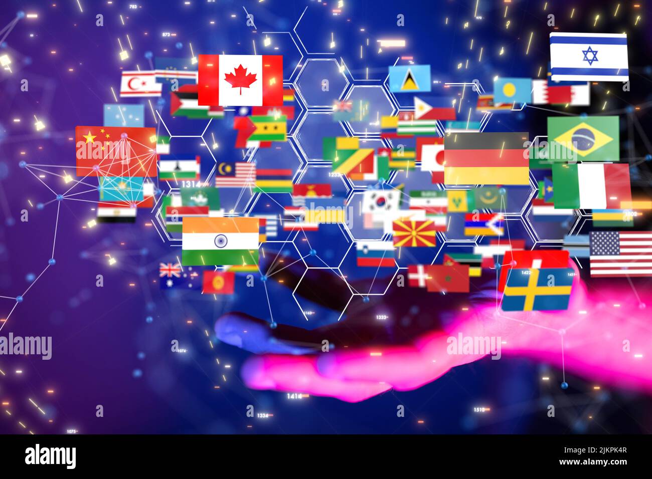 A person presenting the virtual projection of international country ...